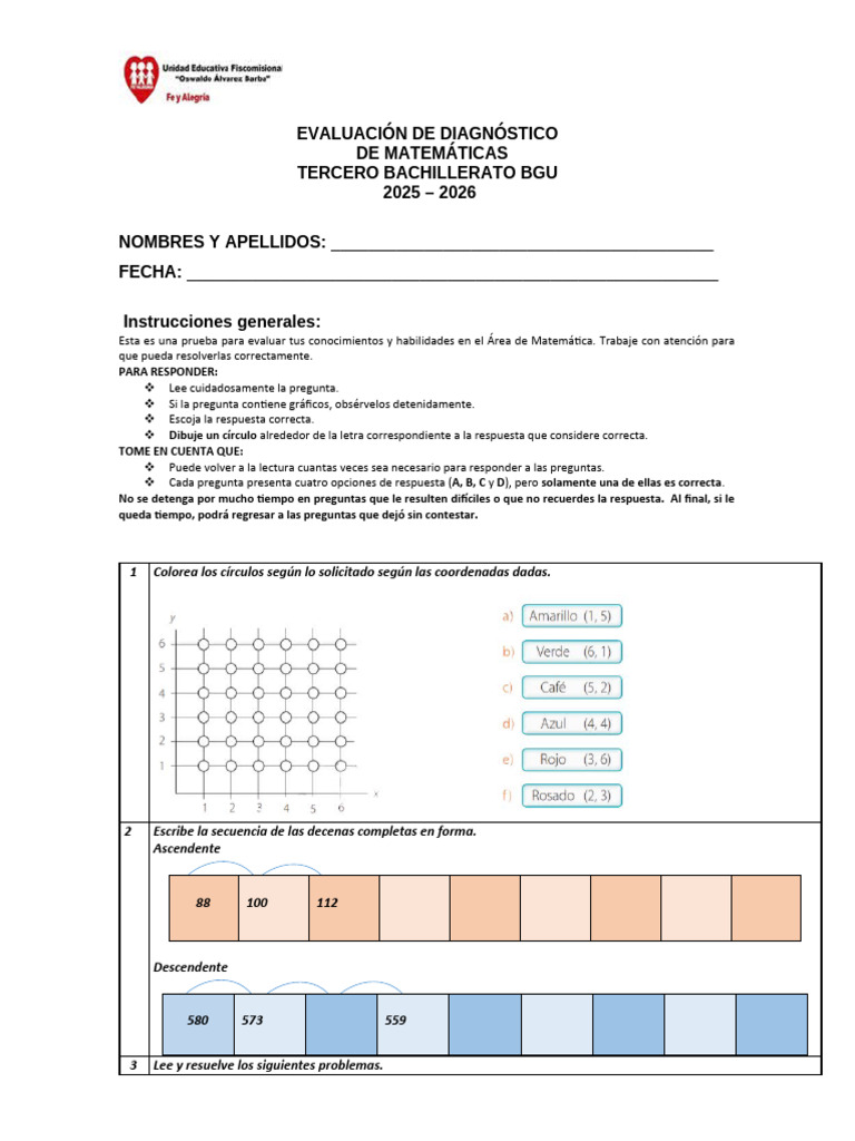 7mo matematicas - PRUEBA DE DIAGNÓSTICO 2025 | PDF | Matemáticas
