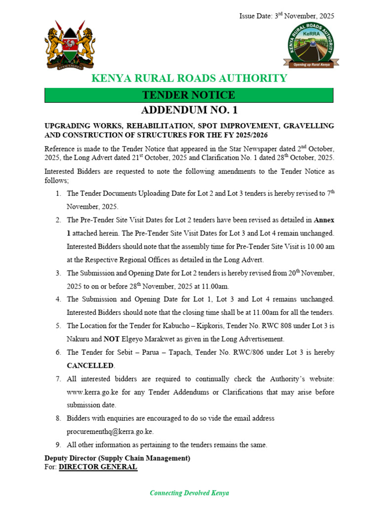 Addendum No. 1 3 11 2025 | PDF | Kenya