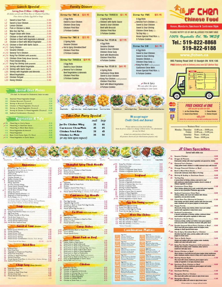 JF Chen Menu | PDF | Curry | Cantonese Cuisine