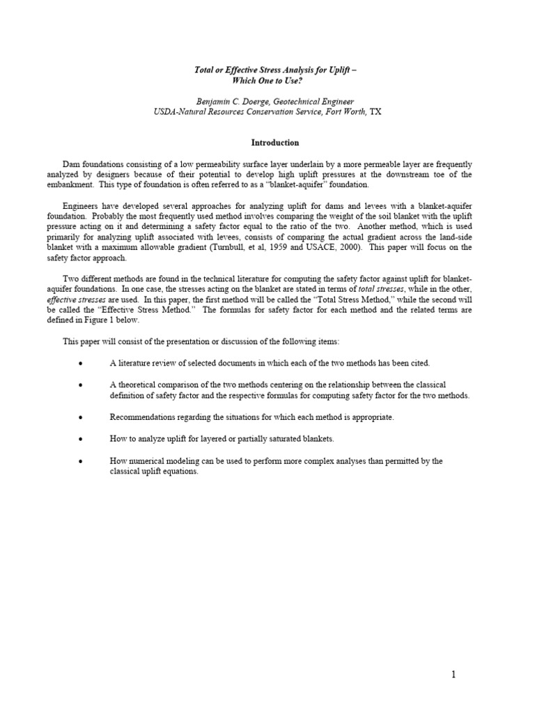 Uplift Analysis: Total vs. Effective Stress | PDF | Soil Mechanics ...