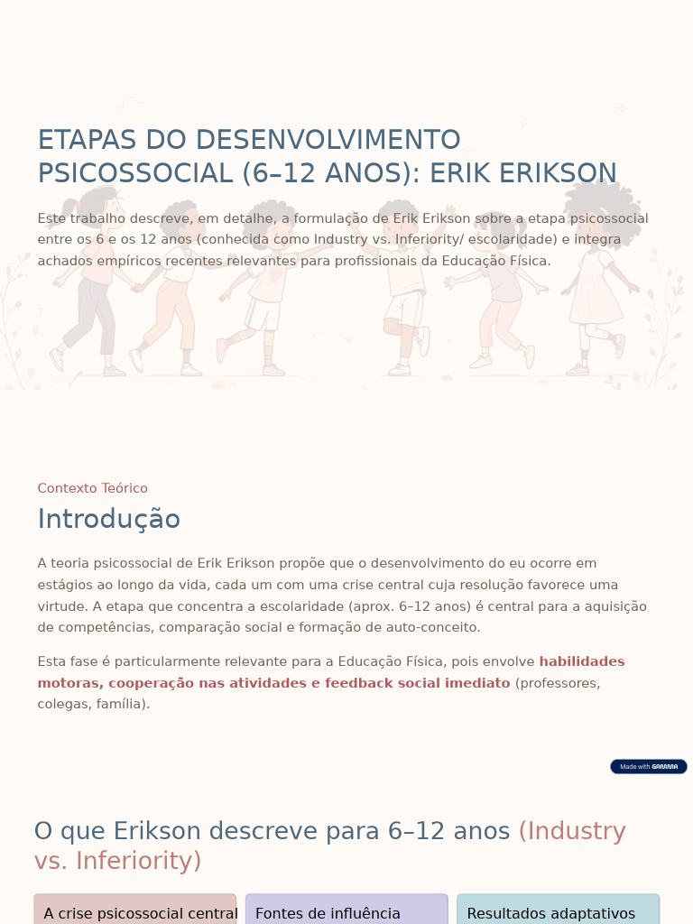 Desenvolvimento Psicossocial: Erikson 6-12 anos | PDF | Emoções ...