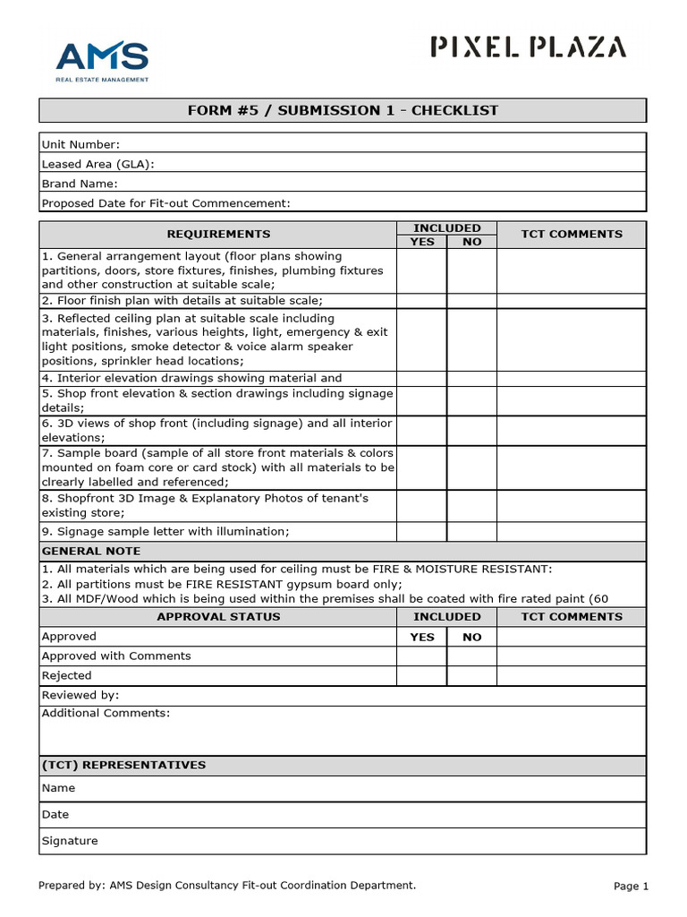 Form 5 - Submission 1 Checklist - Pixel | PDF