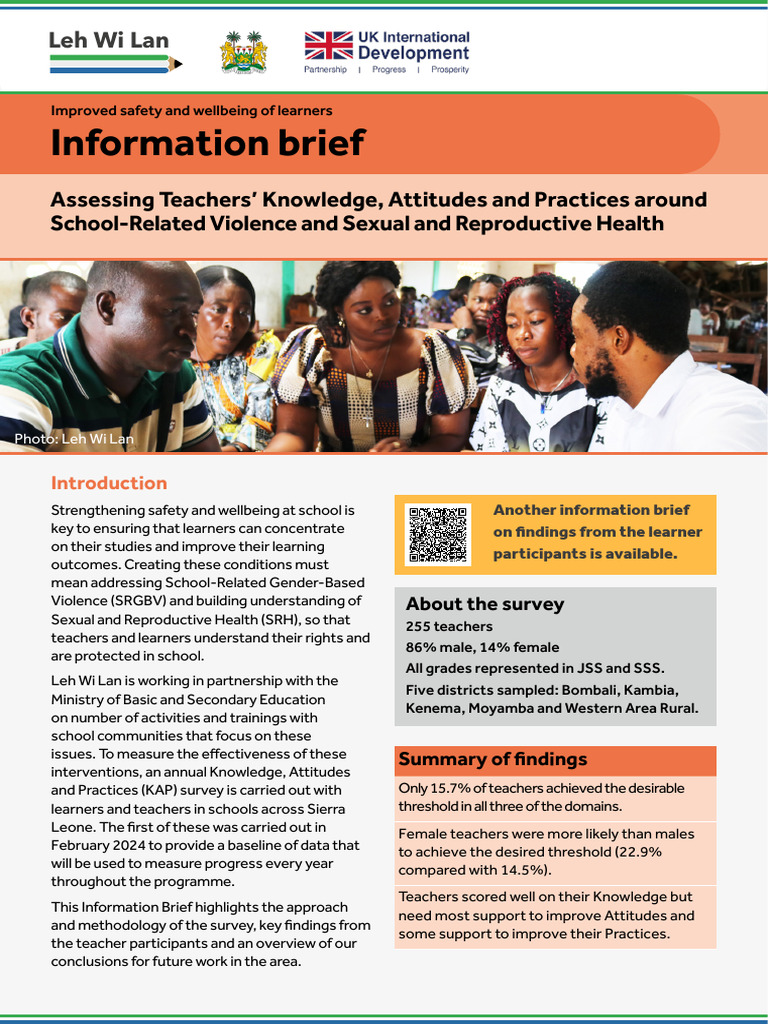 FINAL Info Brief Teachers KAP Baseline Survey 1 | PDF | Teachers | Violence