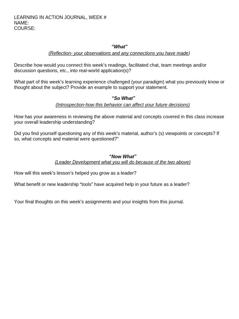 Weekly Leadership Reflection Journal | PDF