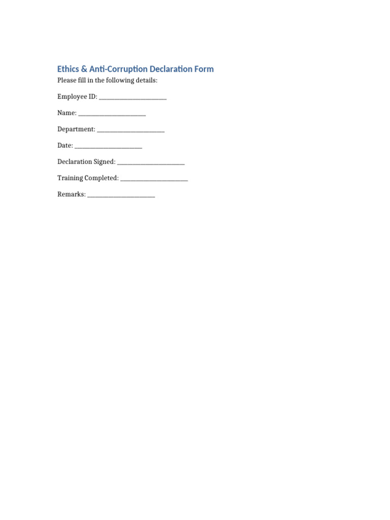 Ethics and Anti-Corruption Declaration Form | PDF