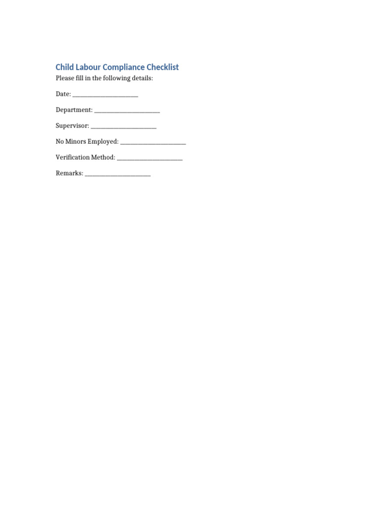 Child Labour Compliance Checklist | PDF