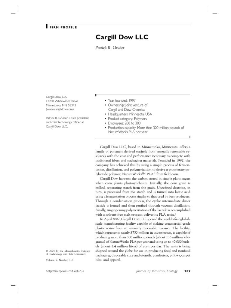 Cargill Down Profile | Download Free PDF | Dow Chemical Company | Plastic