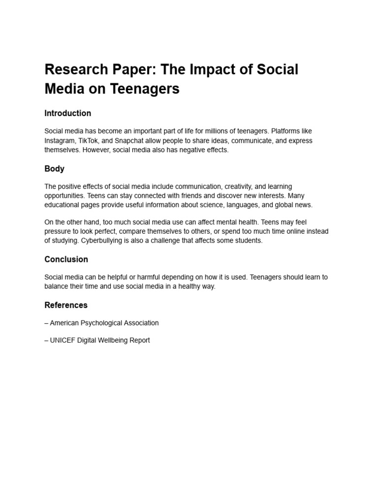 Social Media's Effects on Teenagers | PDF