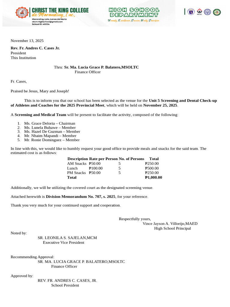 Screening and Unit Meeet Letter | PDF