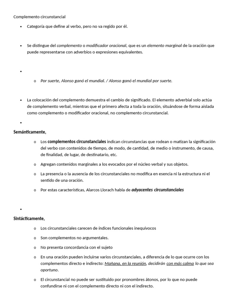 Complemento Circunstancial | PDF | Adverbio | Oración (Lingüística)