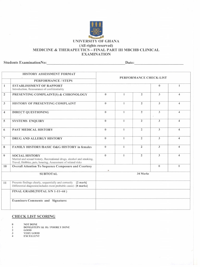 2021 Medicine Osce Scoring Sheet | PDF