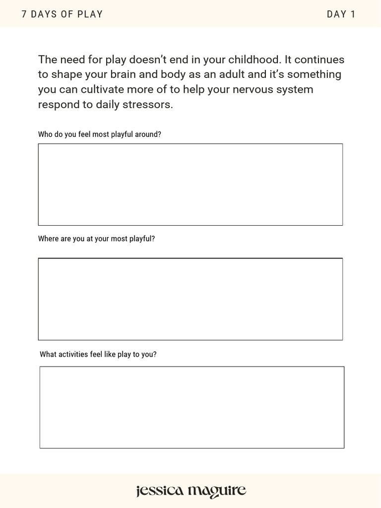 Seven Days of Play - Day 1 Worksheet | PDF