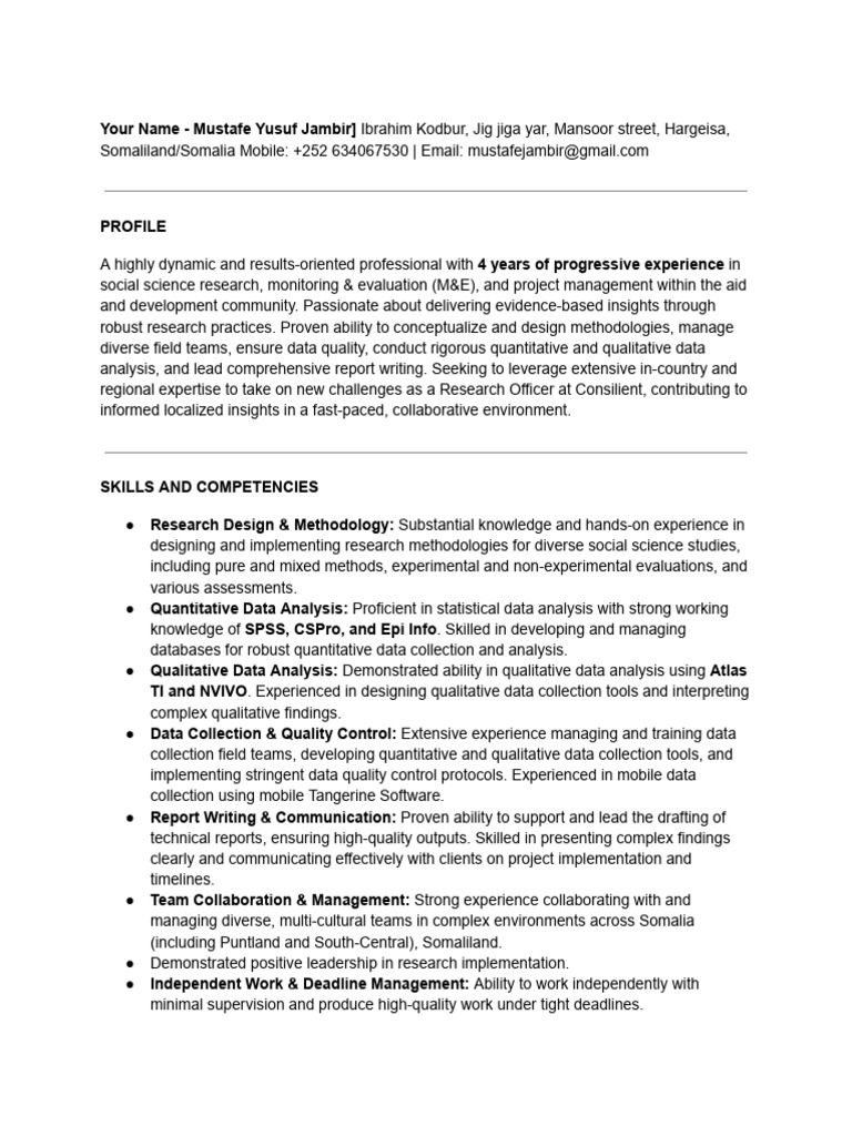 Mustafe Jambir Resume October 2025 | PDF | Methodology | Data