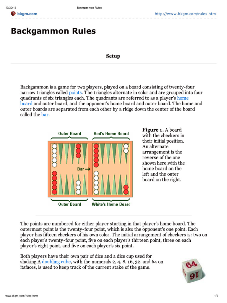 Backgammon Rules | PDF