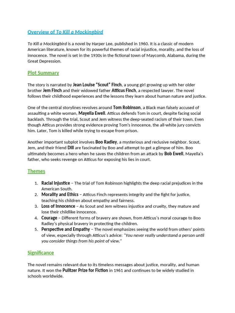 To Kill a Mockingbird: Themes & Analysis | PDF | To Kill A Mockingbird ...