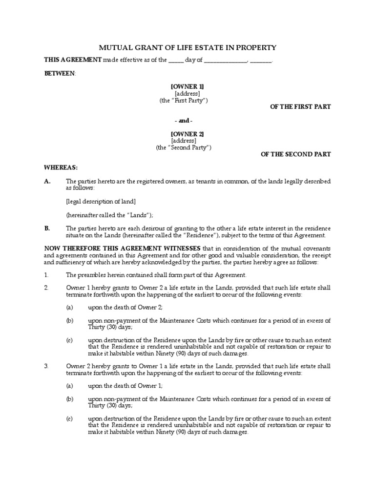 Mutual Life Estate Agreement Template | PDF | Finance & Money ...