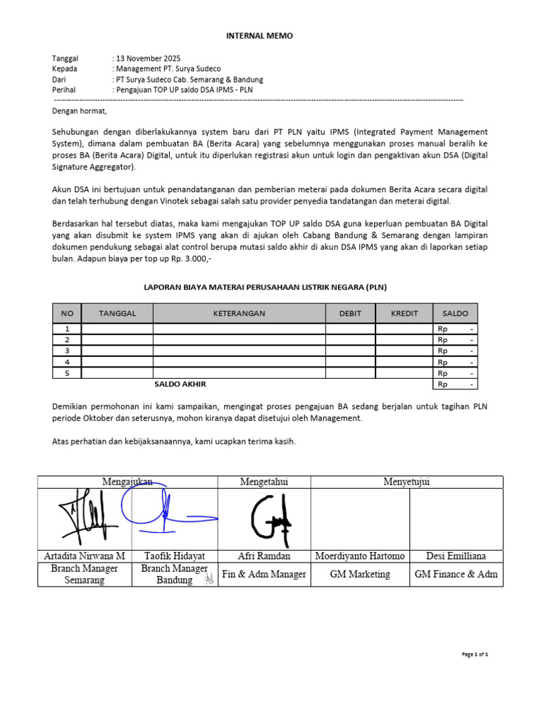 IM Pengajuan Top Up Meterai Akun DSA PLN 20251113 Final | PDF