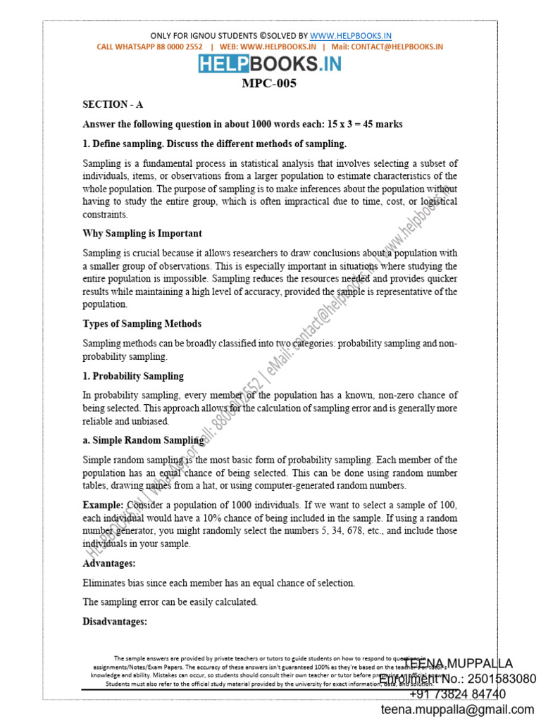 Assignment MPC 005 2024 25 Numbered | PDF | Sampling (Statistics ...