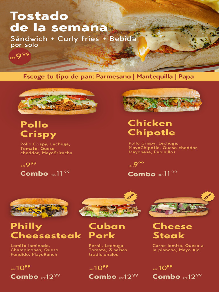 Menú de Sándwiches y Combos Variados | PDF | Cocina occidental | Cocinando