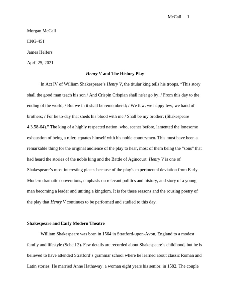 Henry V and The History Play | PDF | Shakespearean History | William ...