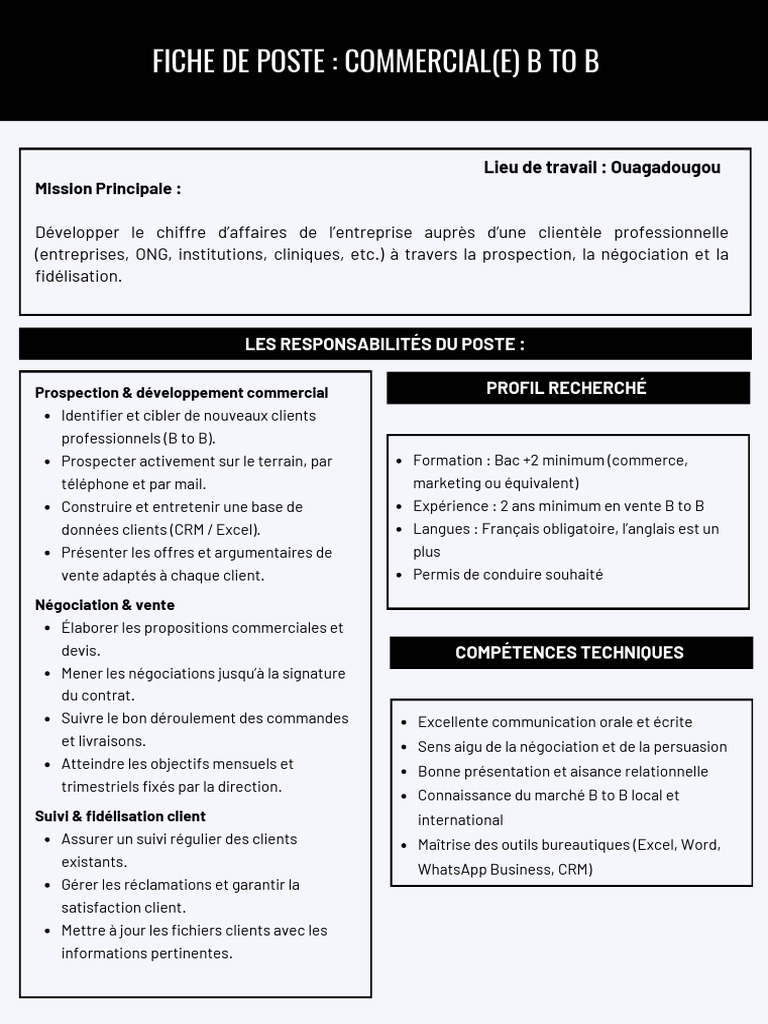 Fiche de Poste Commercial (E) | PDF