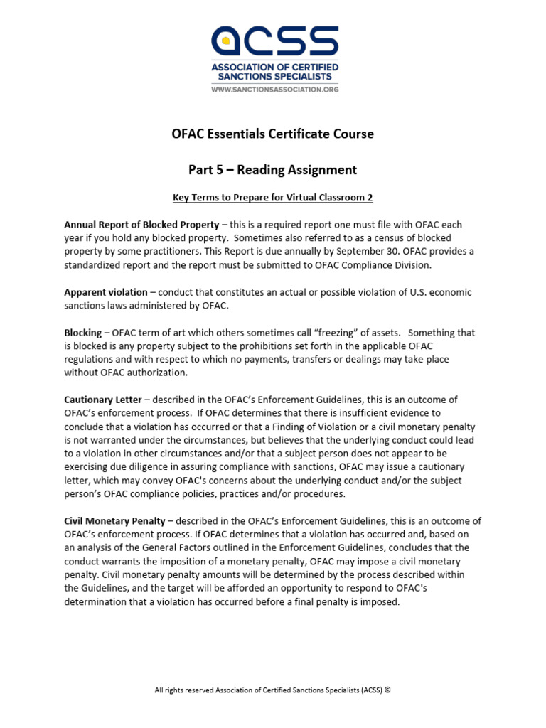 OFAC Compliance Key Terms Explained | PDF | Office Of Foreign Assets ...