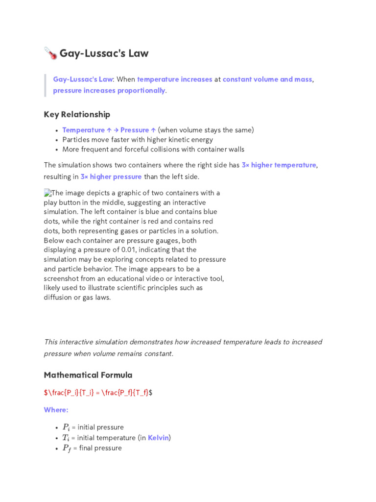 Gay-Lussac's Law & Combined Gas Law | PDF | Gases | Temperature
