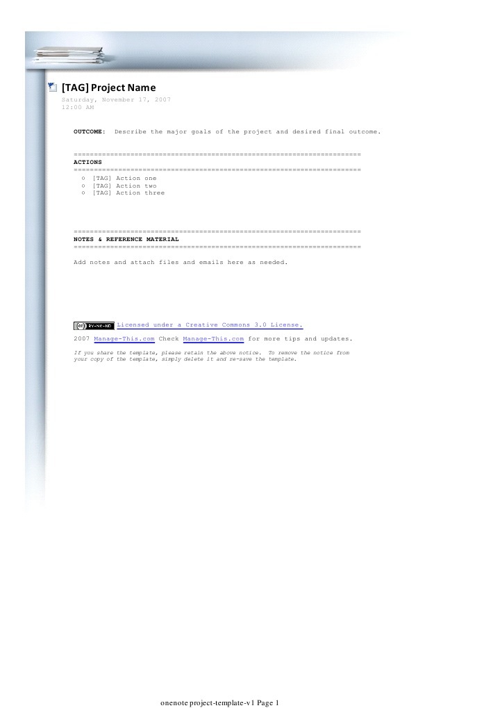 OneNote Project Management Template | PDF | Computing | Cyberspace
