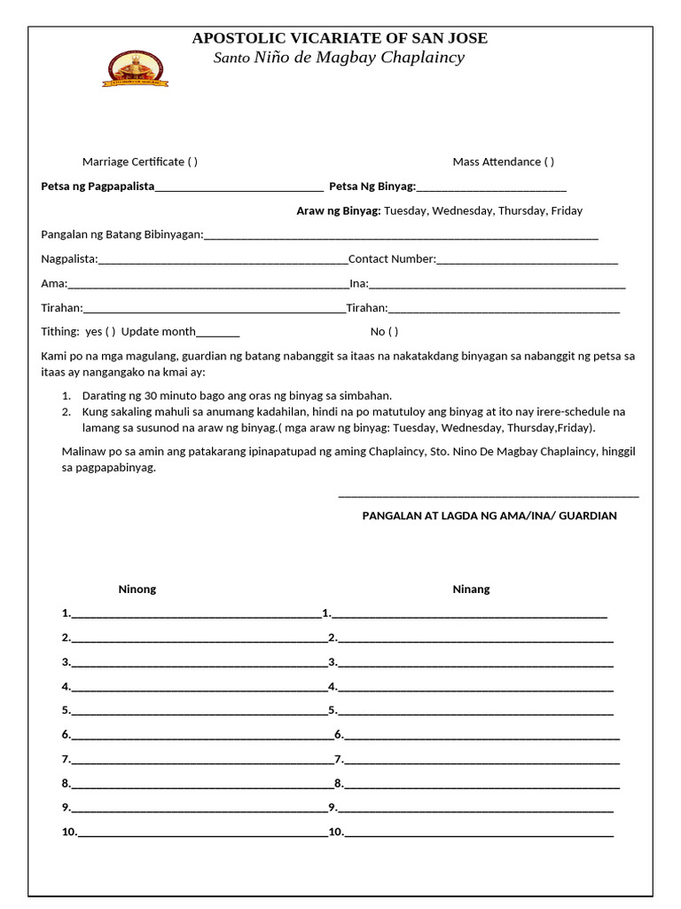 Kasunduan Sa Binyag | PDF