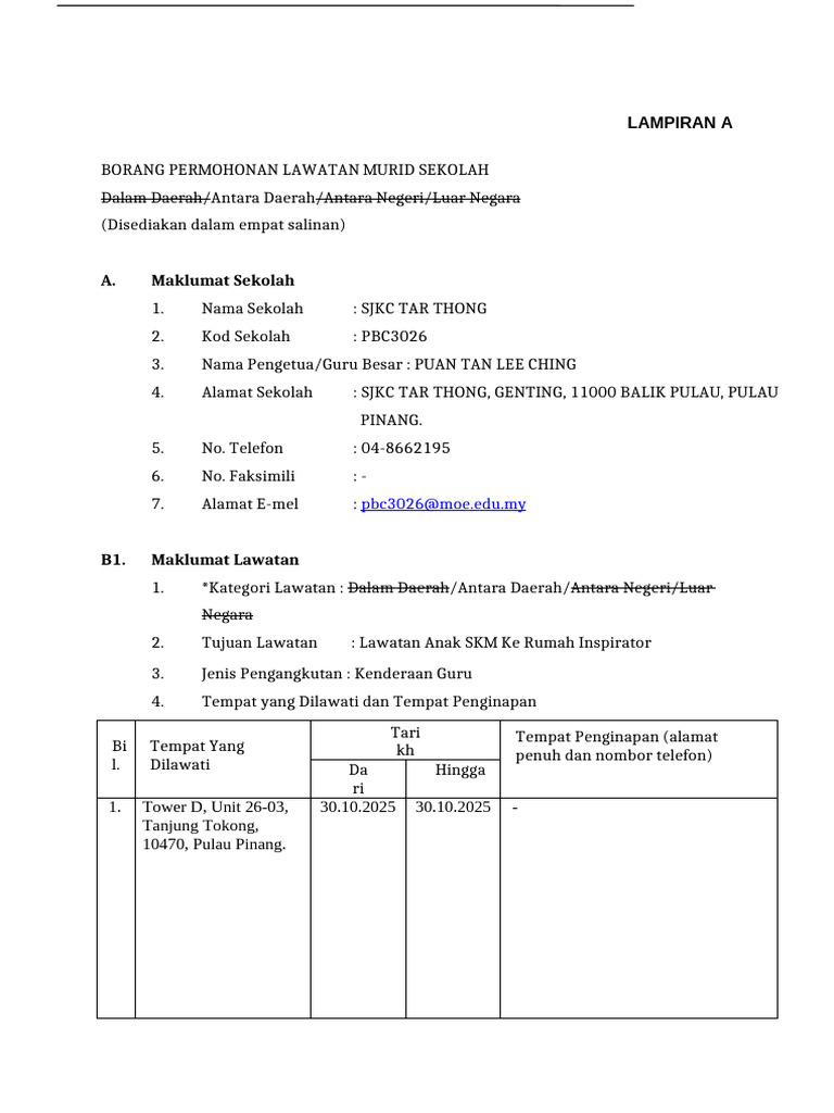 Sample Borang Lawatan Ke Rumah Inspirator | PDF