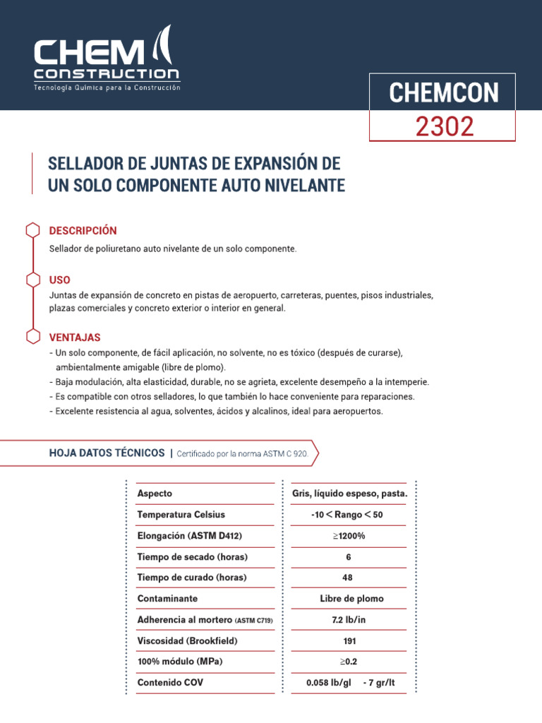 Brficha Tecnica Chemcon 2302 v1 | PDF