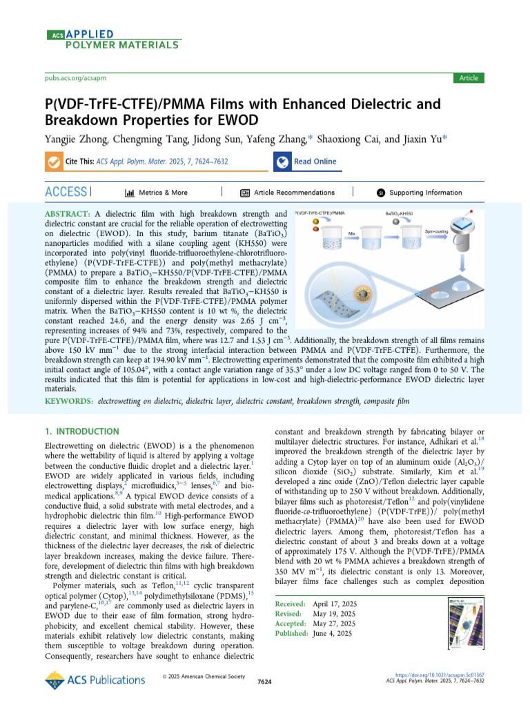 Zhang Et Al 2025 p(Vdf Trfe Ctfe) Pmma Films With Enhanced Dielectric ...