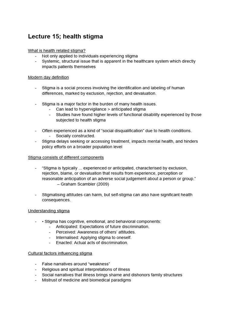 Lecture 15 Health Stigma | PDF | Social Stigma | Psychology
