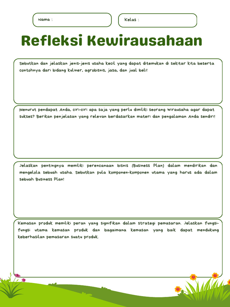 Refleksi p5 Kewirausahaan Fase b Dan c | PDF