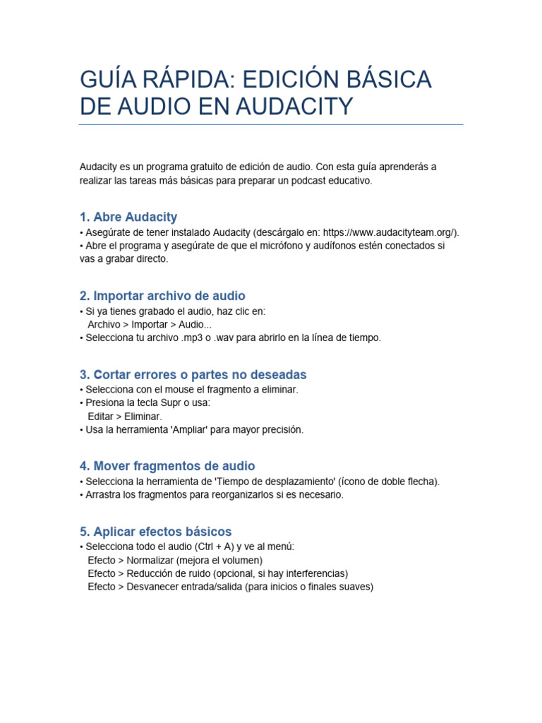 Edición Básica de Audio en Audacity | PDF