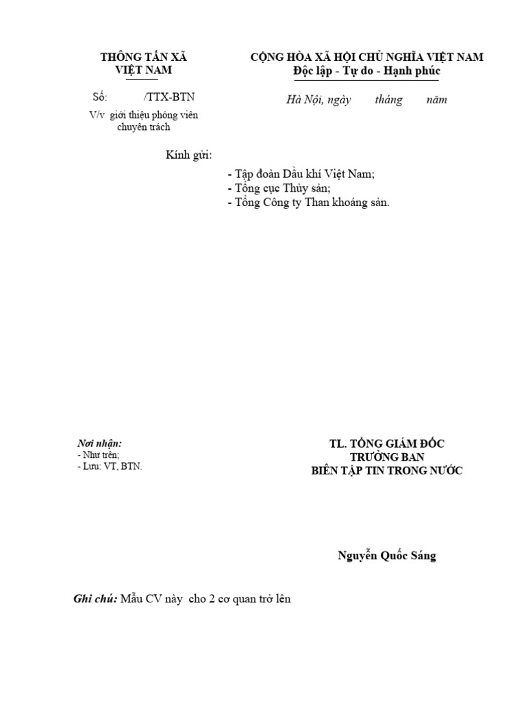 Mau Cong Van Cua TTXVN | PDF