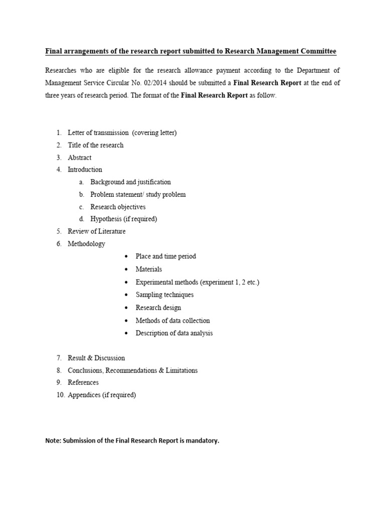 Format For Final Research Report | PDF