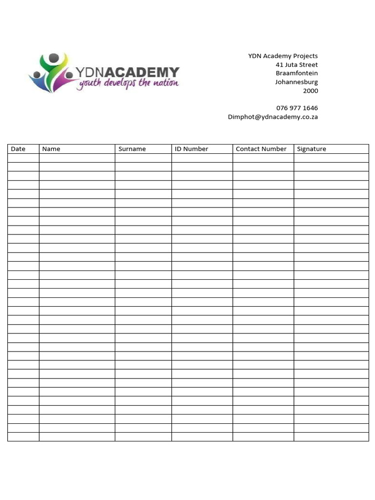 Attendance Register YDN Academy Projects | PDF