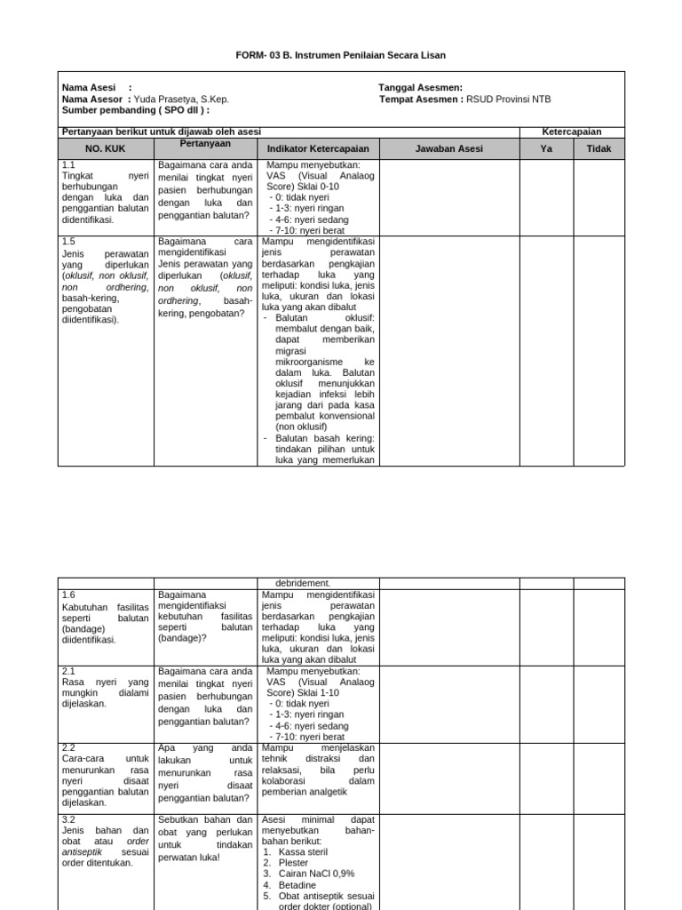 FORM-03 B (Instrumen Penilaian Lisan) | PDF