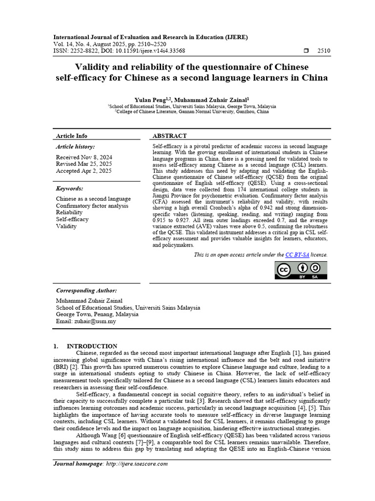 Validating Chinese Self-Efficacy Questionnaire | PDF | Validity ...