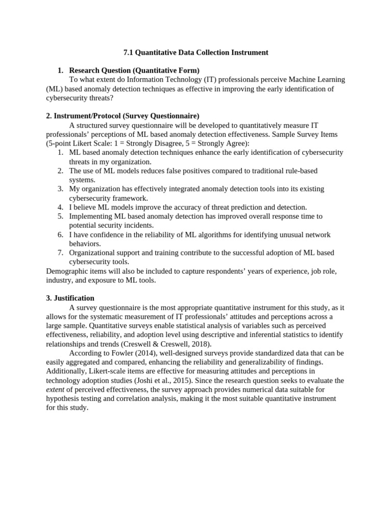 7.1 Quantitative Data Collection Instrument | PDF | Survey Methodology ...