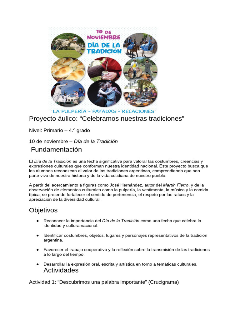 Proyecto Áulico - "Celebramos Nuestras Tradiciones" | PDF