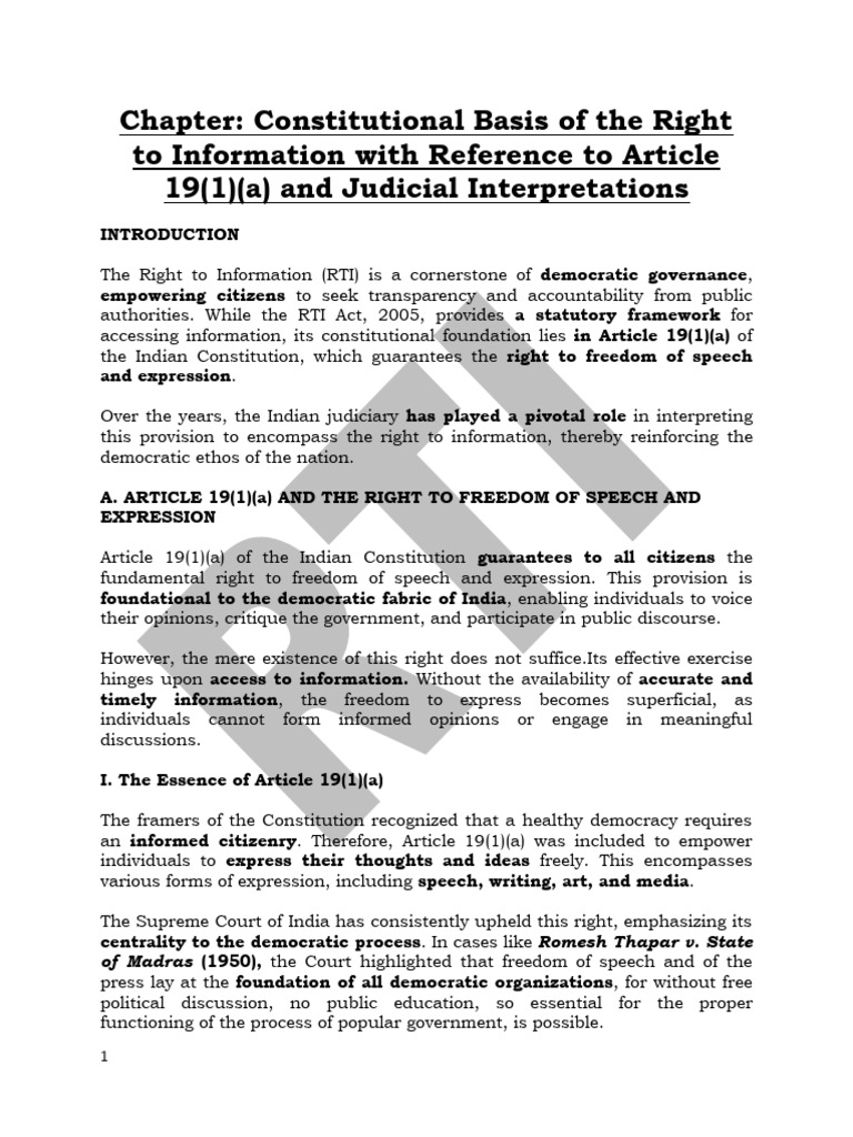Constitutional Basis of The Right To Information With Reference To ...