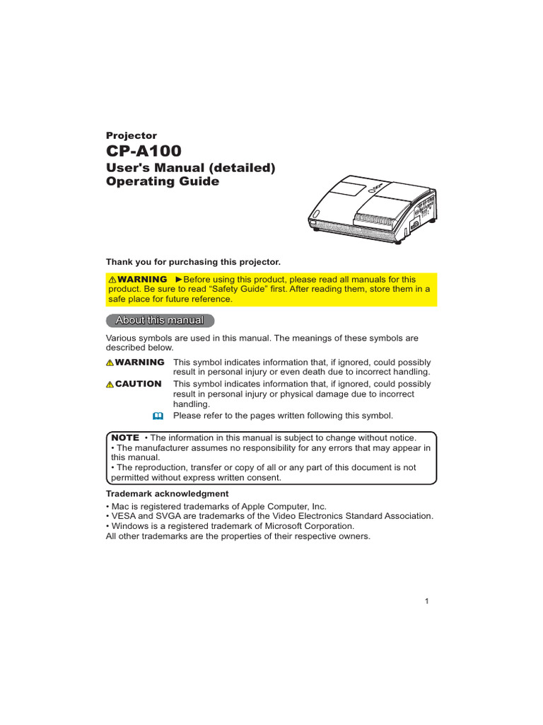 CP-A100 Projector User Manual | PDF | Menu (Computing) | Computer Graphics