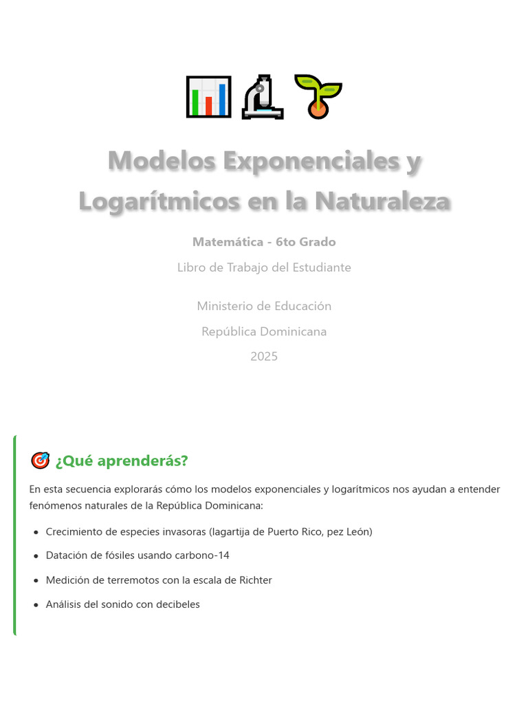 Modelos Exponenciales y Logarítmicos en La Naturaleza 6to | PDF | Funcion exponencial | Ecuaciones