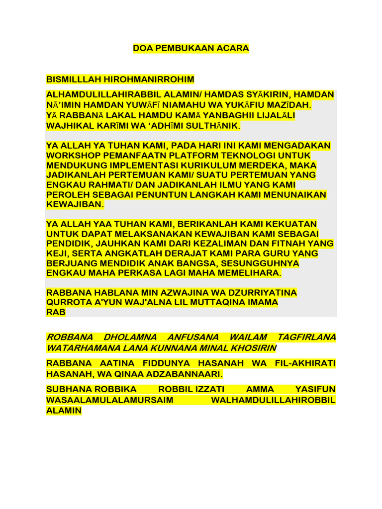 Doa Pembukaan Acara | PDF