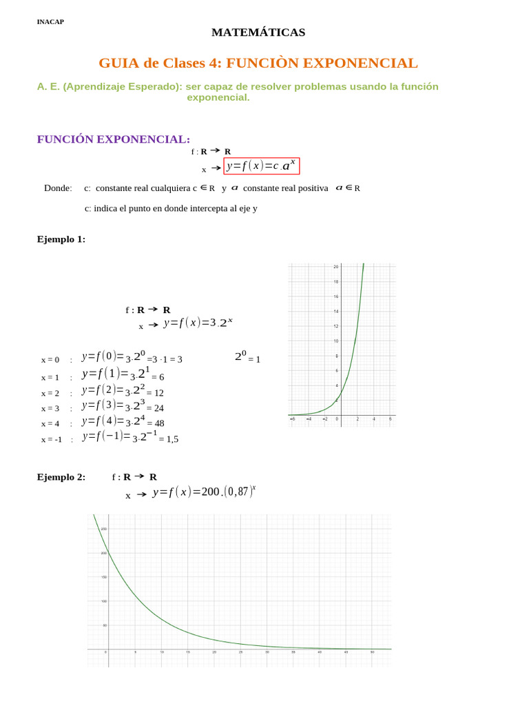 Mat I Guía Clases 4 Función Exponencial Enero 2023 | PDF | Funcion ...