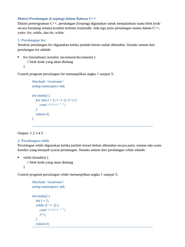 Materi Perulangan C++ | PDF