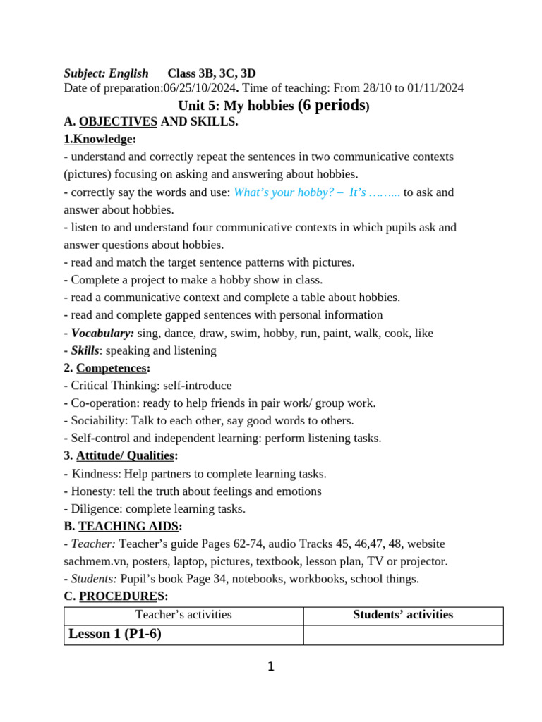 Unit 5 l3 | PDF | Teachers | Learning