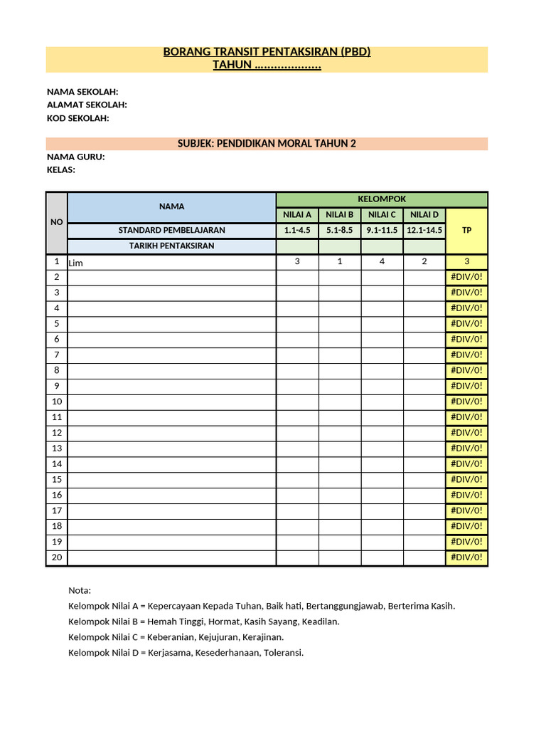6. Rekod Transit Pbd p.moral Tahun 2 (Version 1) | PDF